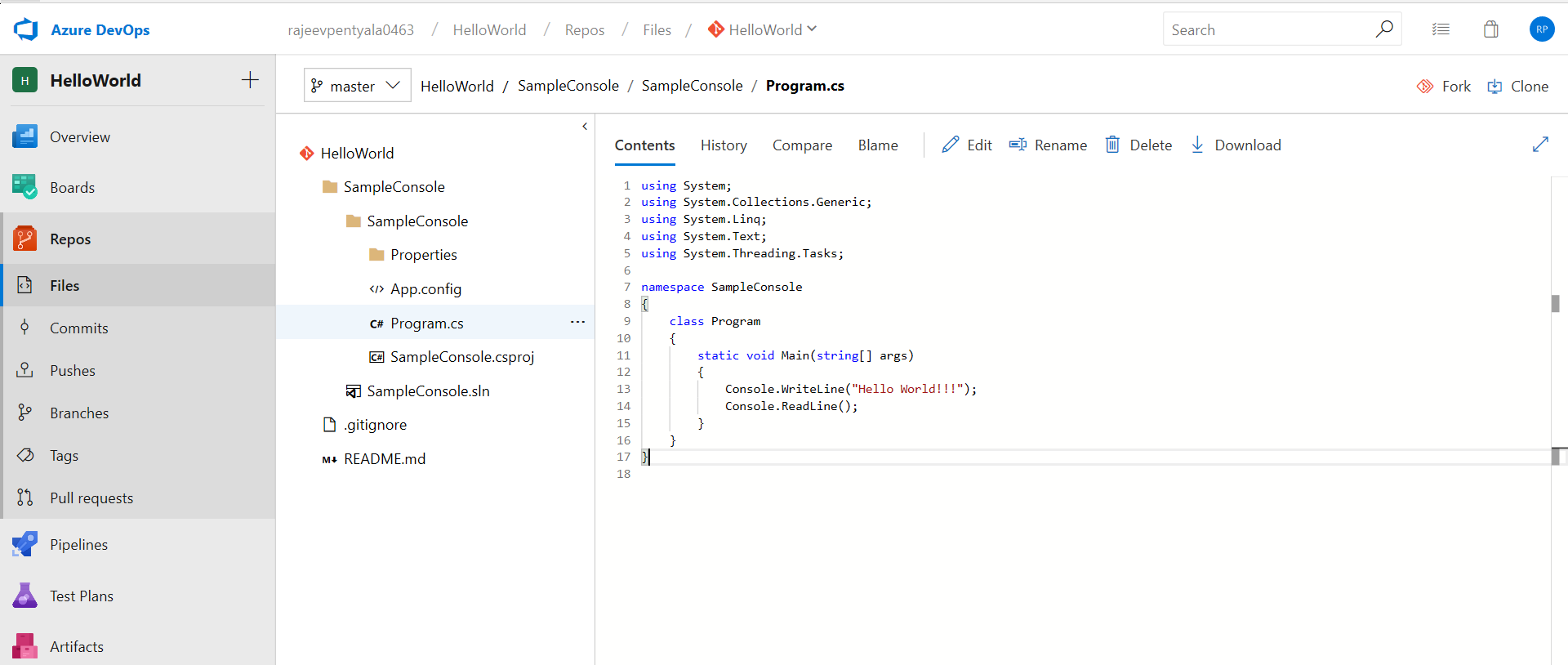Azure DevOps – Getting started by committing a C# console project to ...