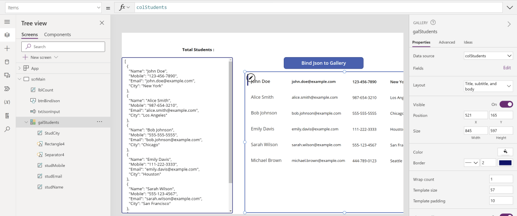 Canvas App | Power Fx | Parse and bind JSON collection to Gallery ...