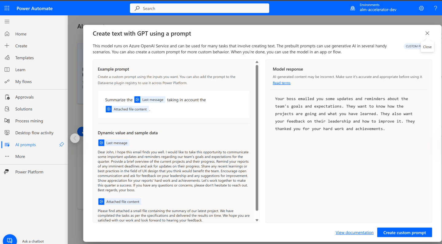 Power Automate | AI prompts | Create and consume ‘Custom Prompts ...