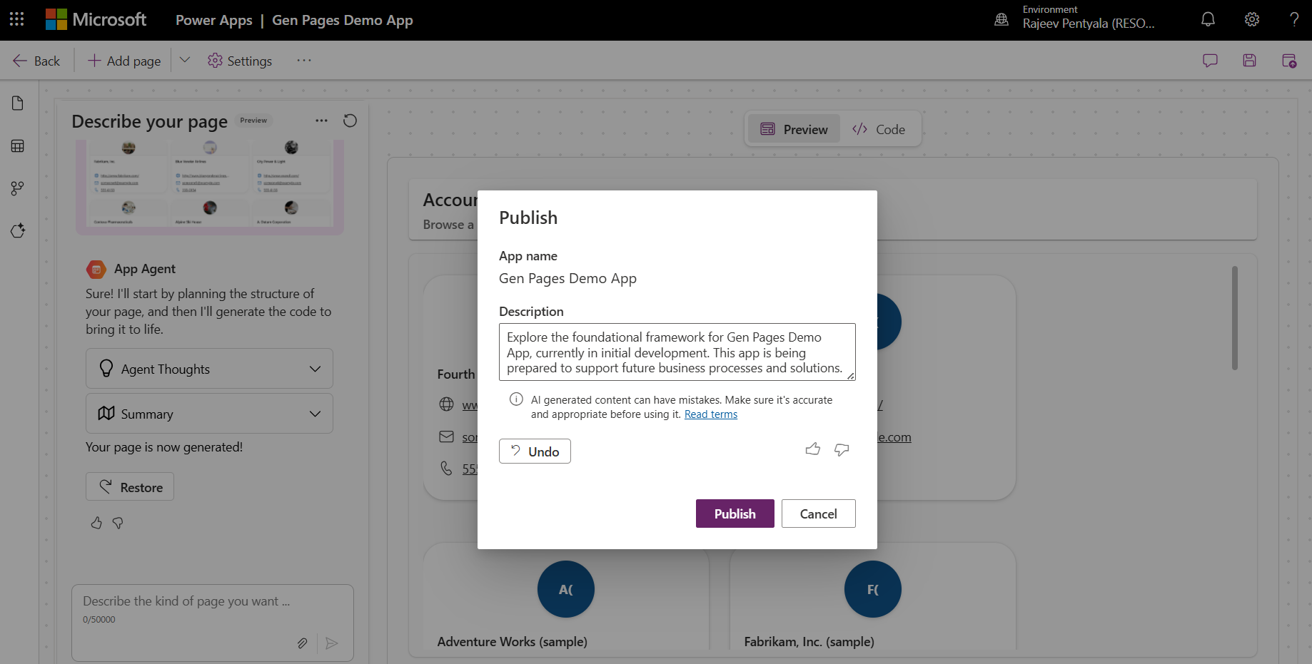 Model Driven Apps | Generative pages (preview) – Rajeev Pentyala ...