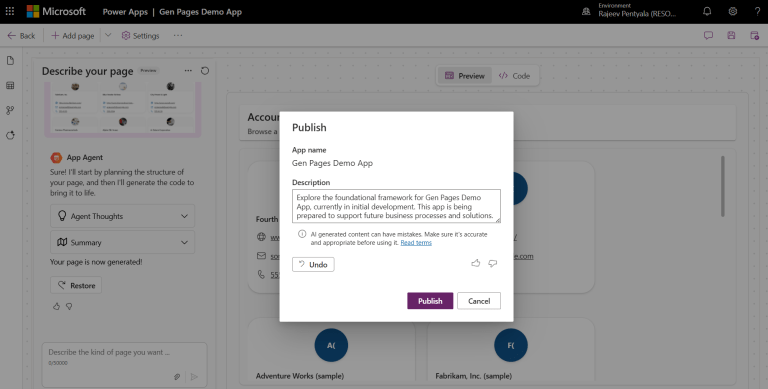 Model Driven Apps | Generative pages (preview) – Rajeev Pentyala ...