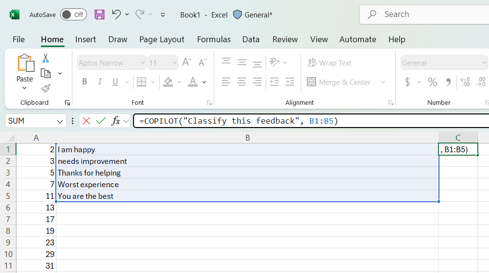 COPILOT function in Excel – Rajeev Pentyala – Technical Blog on Power Platform, Azure and AI