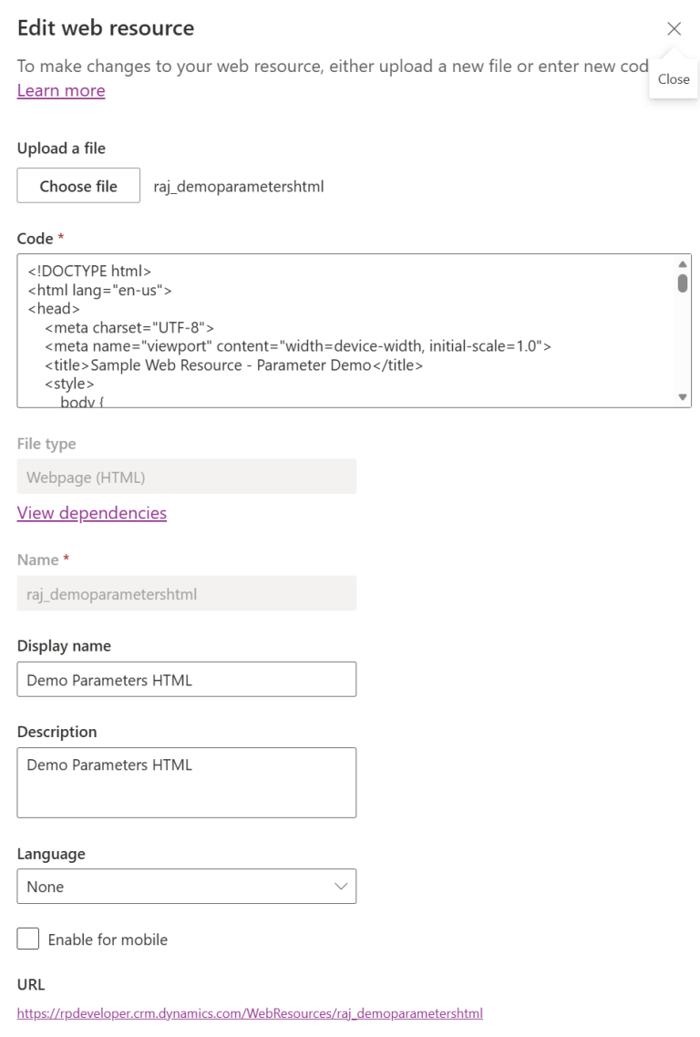 Pass Parameters to HTML Web Resources in Model Driven Apps – Rajeev ...